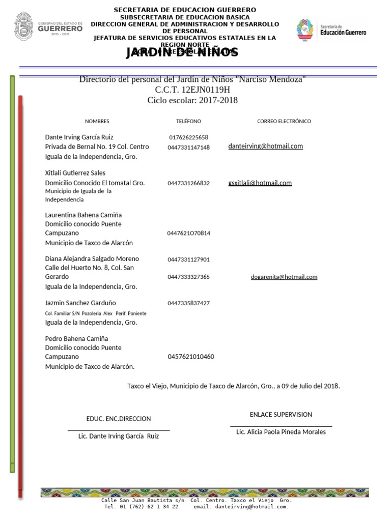 Directorio de Personal 2017-2018 | PDF | Etapas educativas | Educación ...