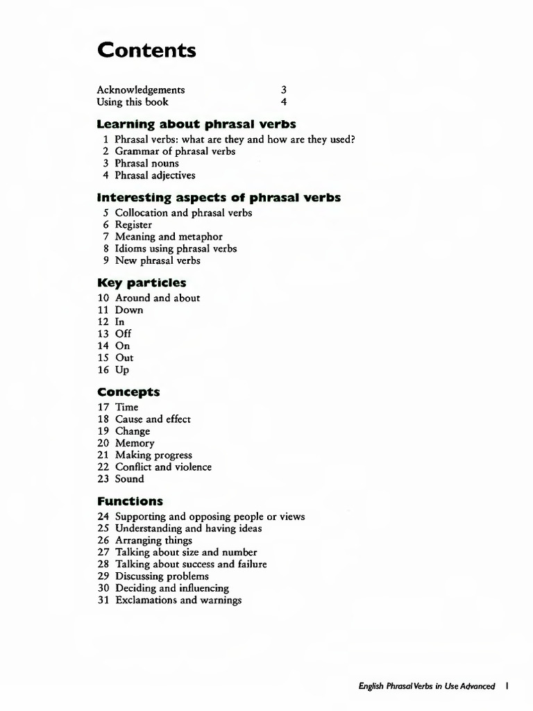 Phrasal Verbs in Use-Adv. Contents | PDF