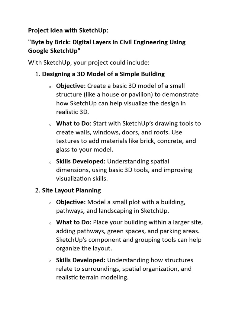 Project Idea With SketchUp | PDF | Sketch Up | 3 D Computer Graphics