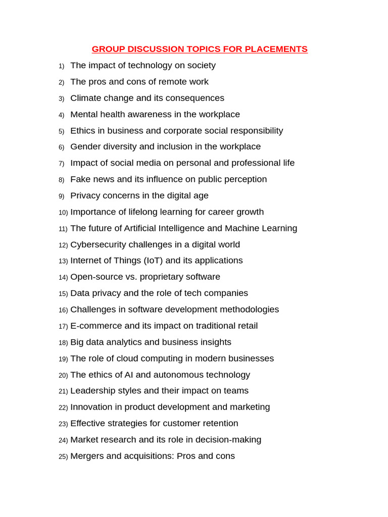 Group Discussion Topics For Placements | PDF | Sustainability ...