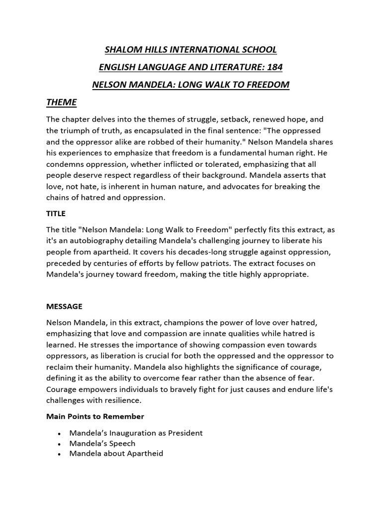 Nelson Mandela Notes Grade X | PDF | Nelson Mandela | Hatred