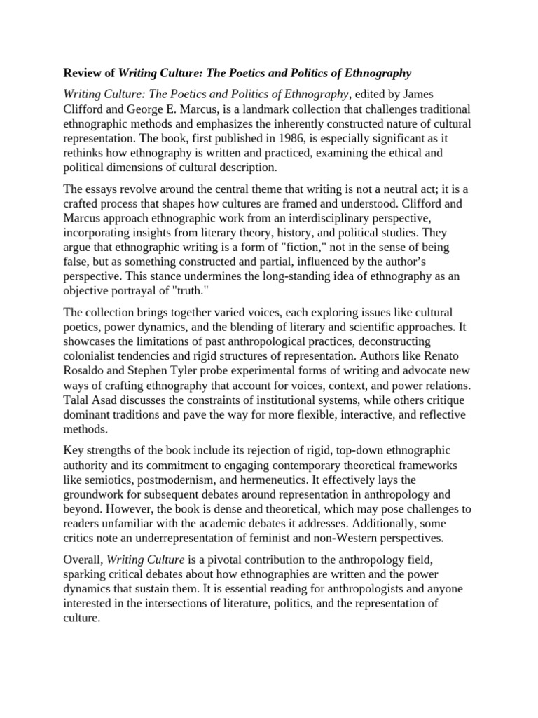Review of Writing Culture Partial Truth | PDF | Ethnography | Anthropology