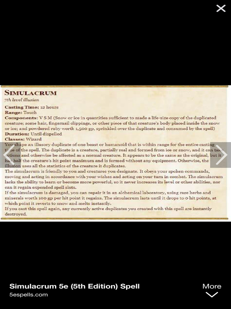 Simulacrum 5e (5th Edition) Spell | PDF