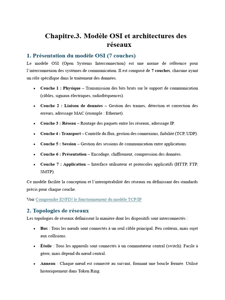 Modèle OSI et topologies de réseaux | PDF | Modèle OSI | Réseau ...