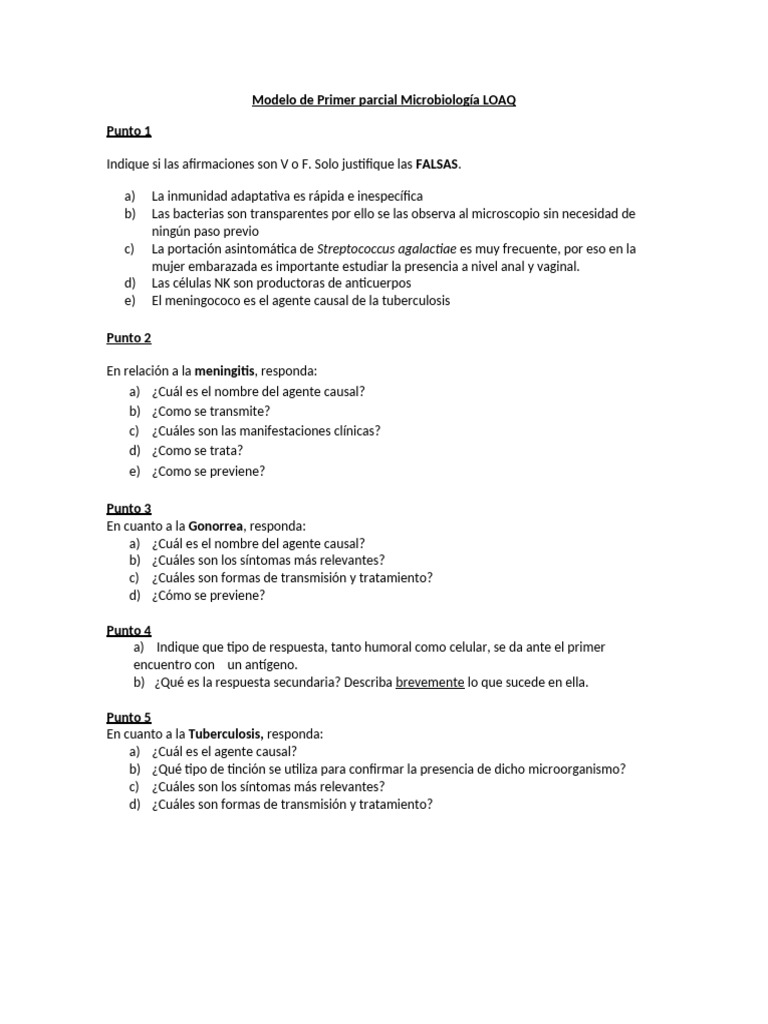 Modelo de Primer Parcial Microbiología LOAQ | PDF