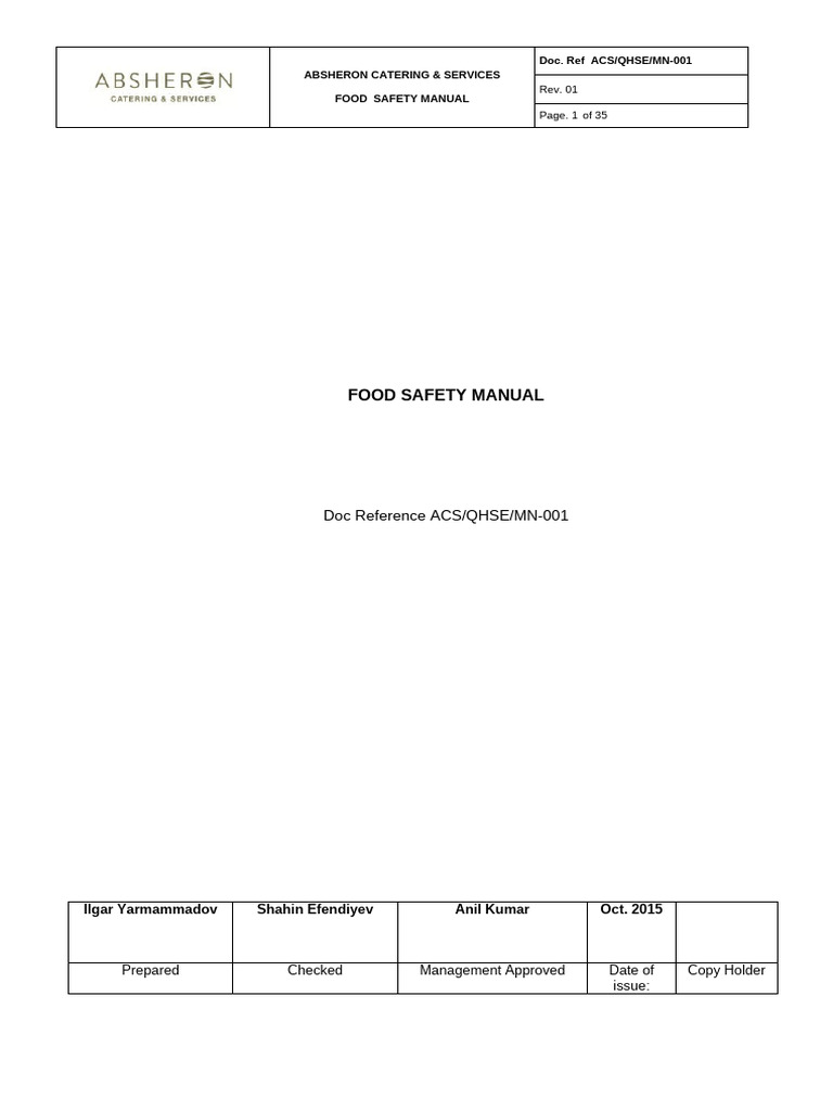 MN 001 Food Safety Manual | PDF | Foodborne Illness | Refrigerator