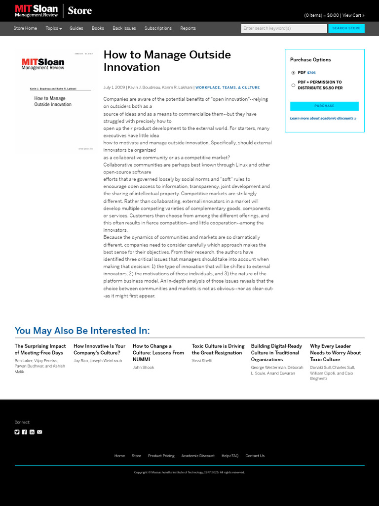 How To Manage Outside Innovation - MIT SMR Store | PDF | Innovation ...