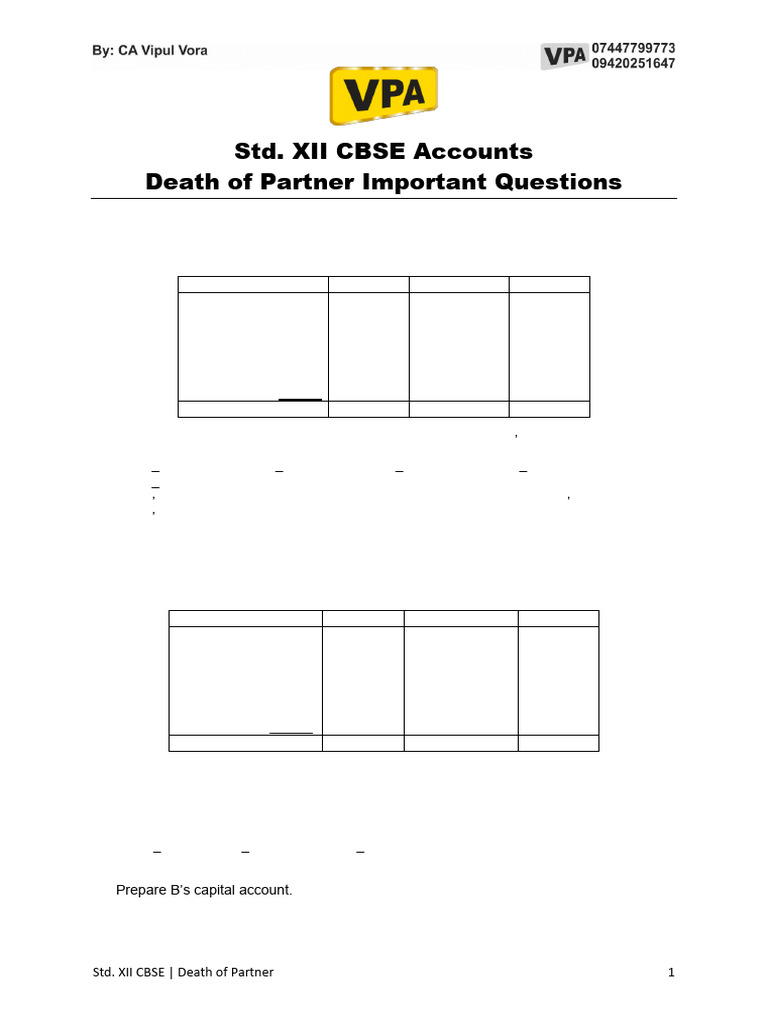 IMP Ques - Death of Partner | PDF | Balance Sheet | Money
