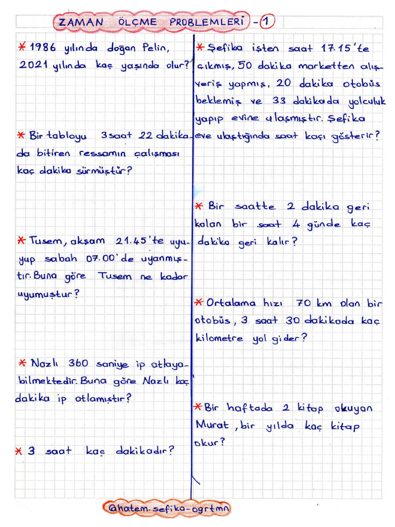 4.Sinif-Matematik-Zamani-Olcme-Problemleri | PDF