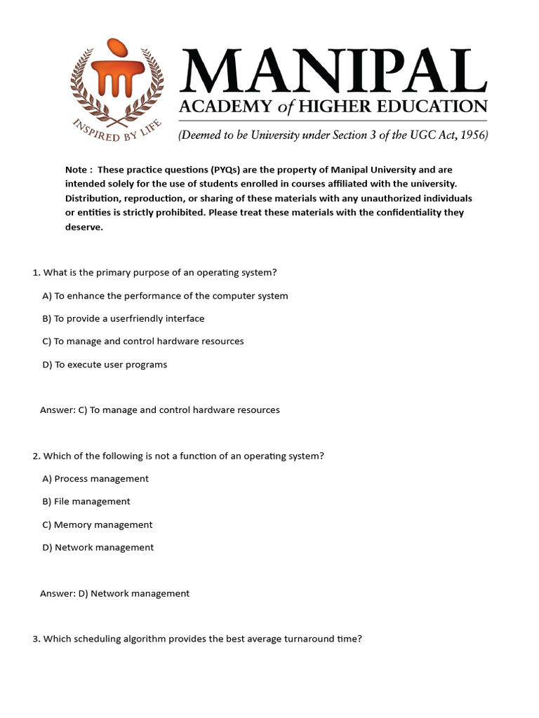 Manipal Pyqs | PDF | Computer Network | Internet Protocol Suite