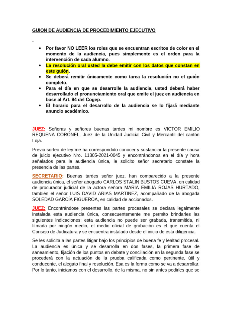 Guion Procedimiento Ejecutivo | PDF | Demanda judicial | Pagaré