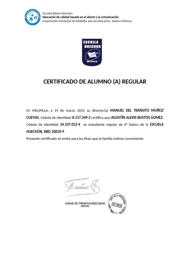Certificado Alumno Regular 2025 | PDF