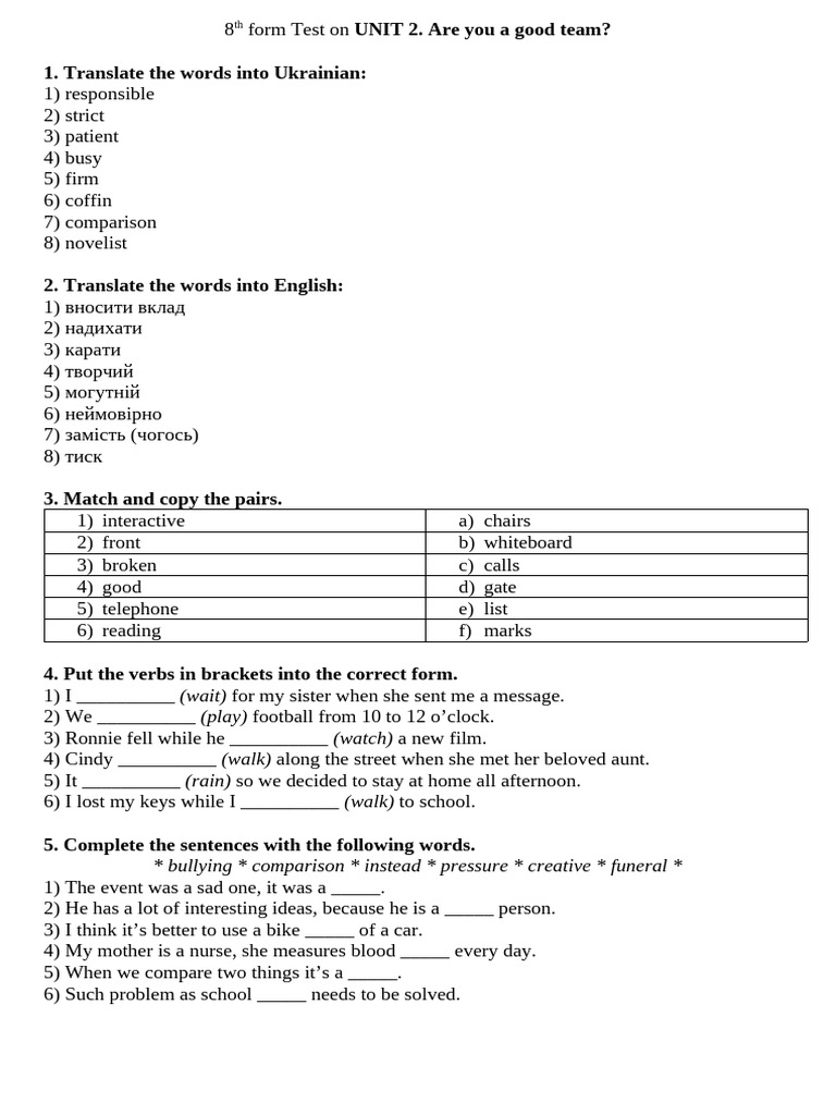 8th Grade Unit 2 Team Test | PDF