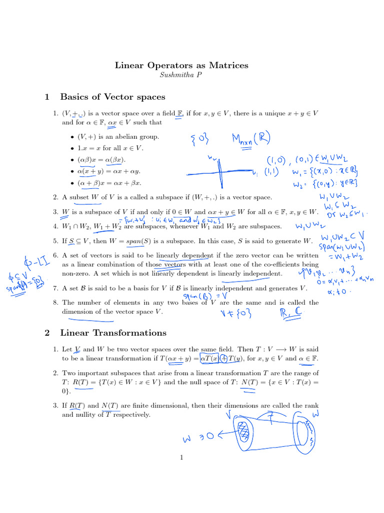 Sushmitha Linear Operators As Matrices Pdf Eigenvalues And Eigenvectors Linear Map