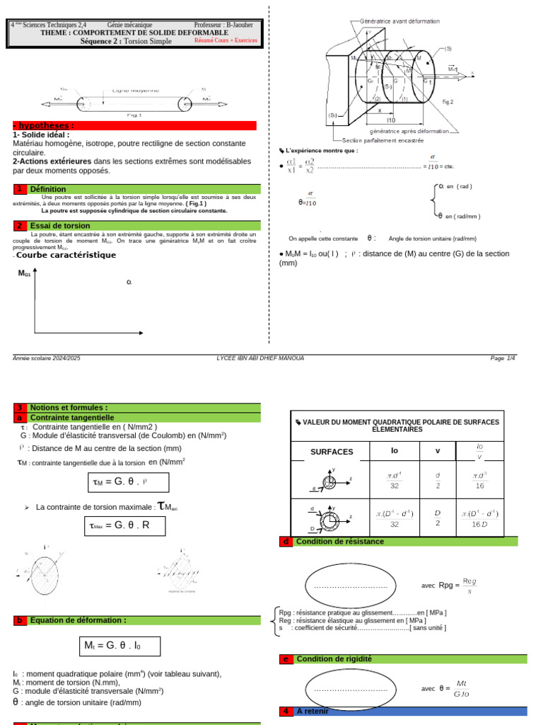 Résumé Torsion simple | PDF | Résistance des matériaux | Sciences physiques