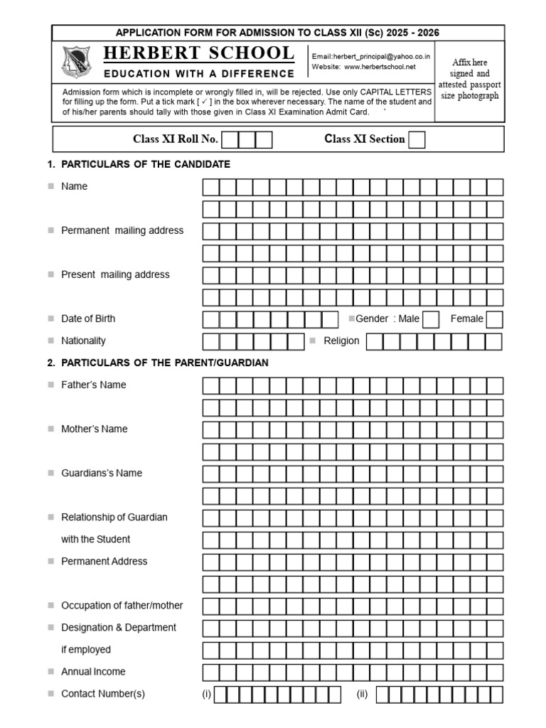 Class-XII Admission Form, 2025-26 | PDF
