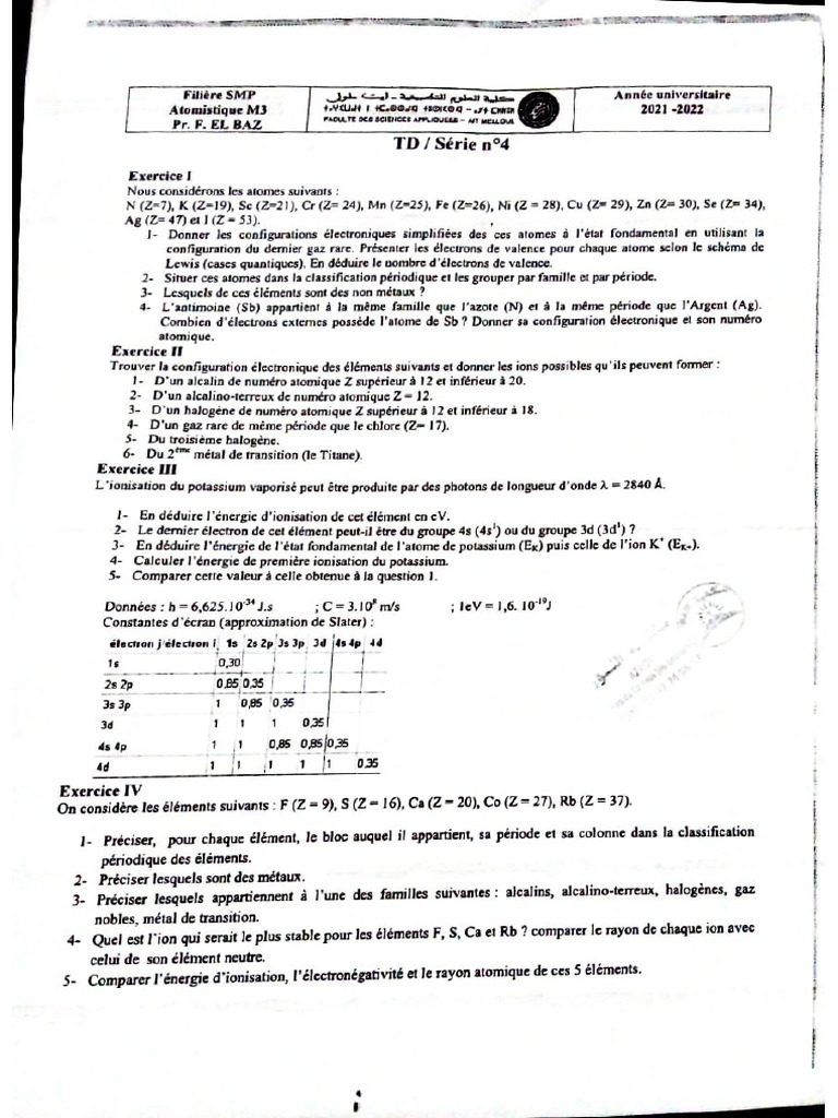 Série 4 - Atomistique | PDF