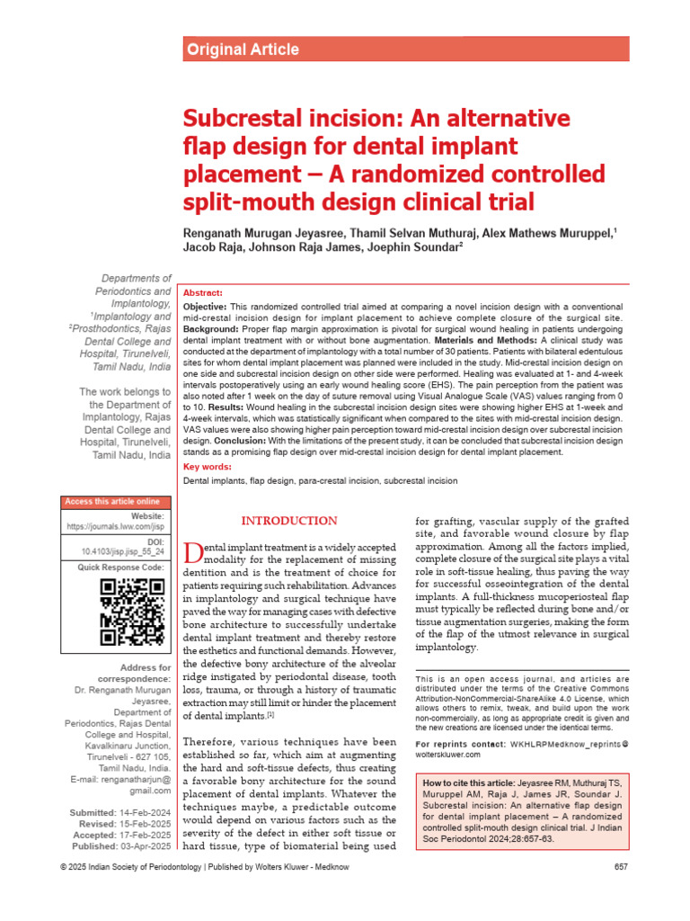 Subcrestal Incision An Alternative Flap Design.11 | PDF | Dental ...