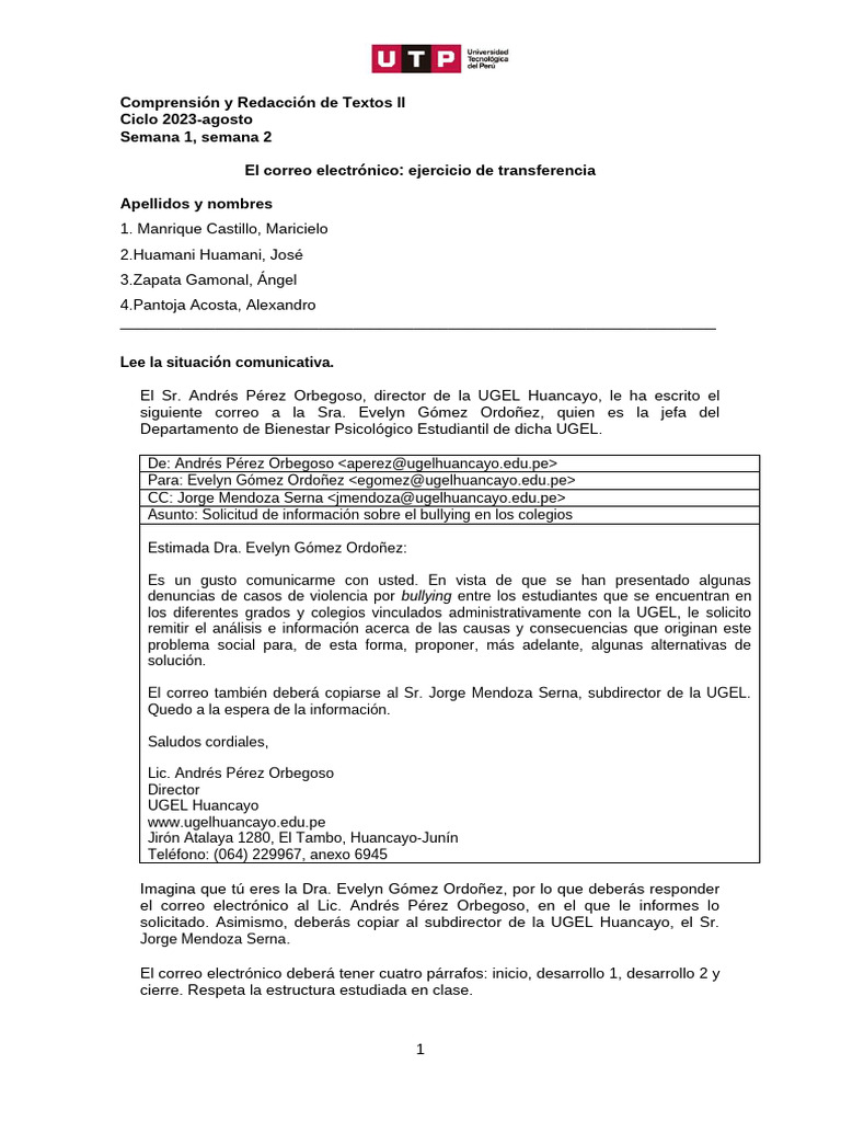 S01 y S02 - El Correo Electrónico - Ejercicio de Transferencia - formato-GRUPAL | PDF | Sicología