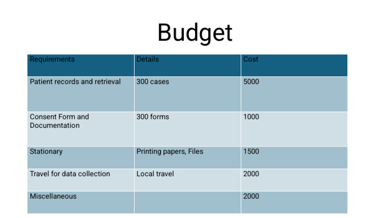 Budget Breakdown for Patient Data Collection | PDF