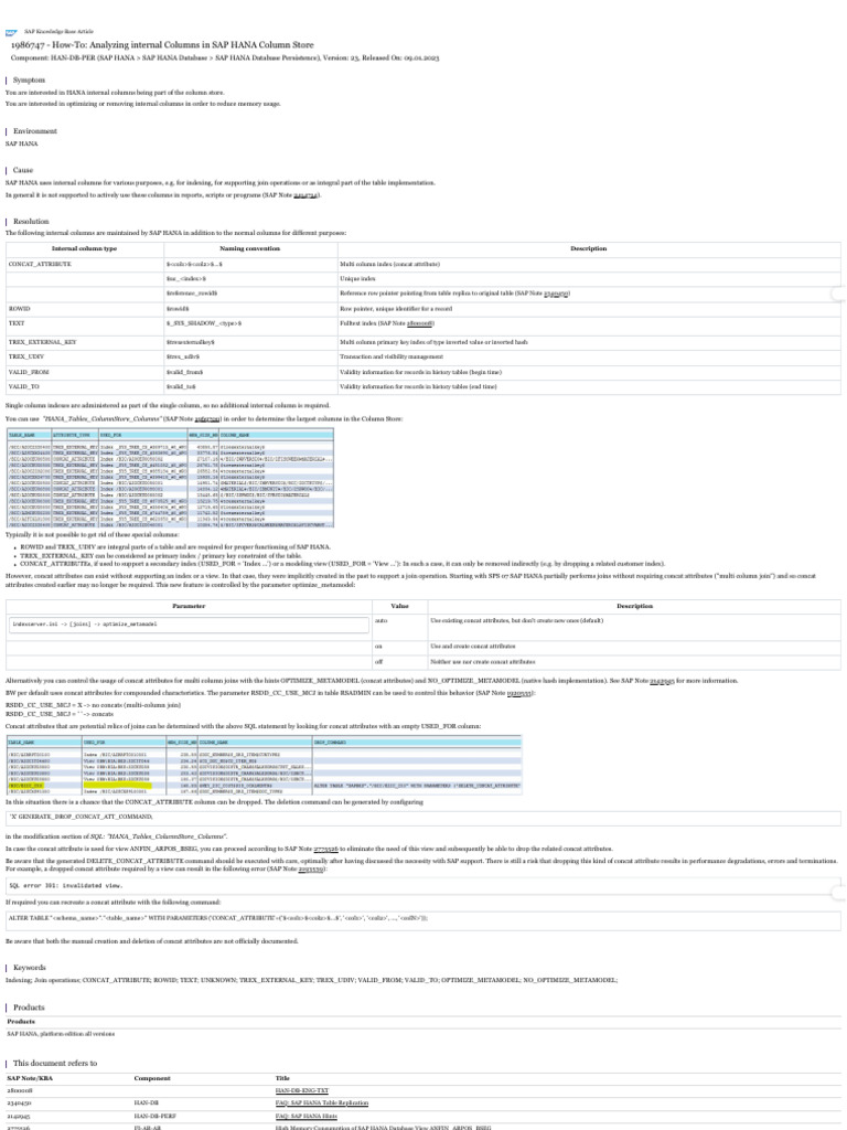 How To Analyzing Internal Columns in SAP HANA Column Store v23 | PDF ...