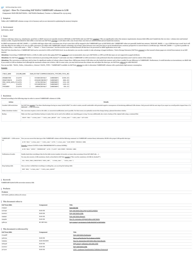 2375917___How_To__Converting_SAP_HANA_VARBINARY_columns_to_LOB_v11 | PDF | Databases | Data ...