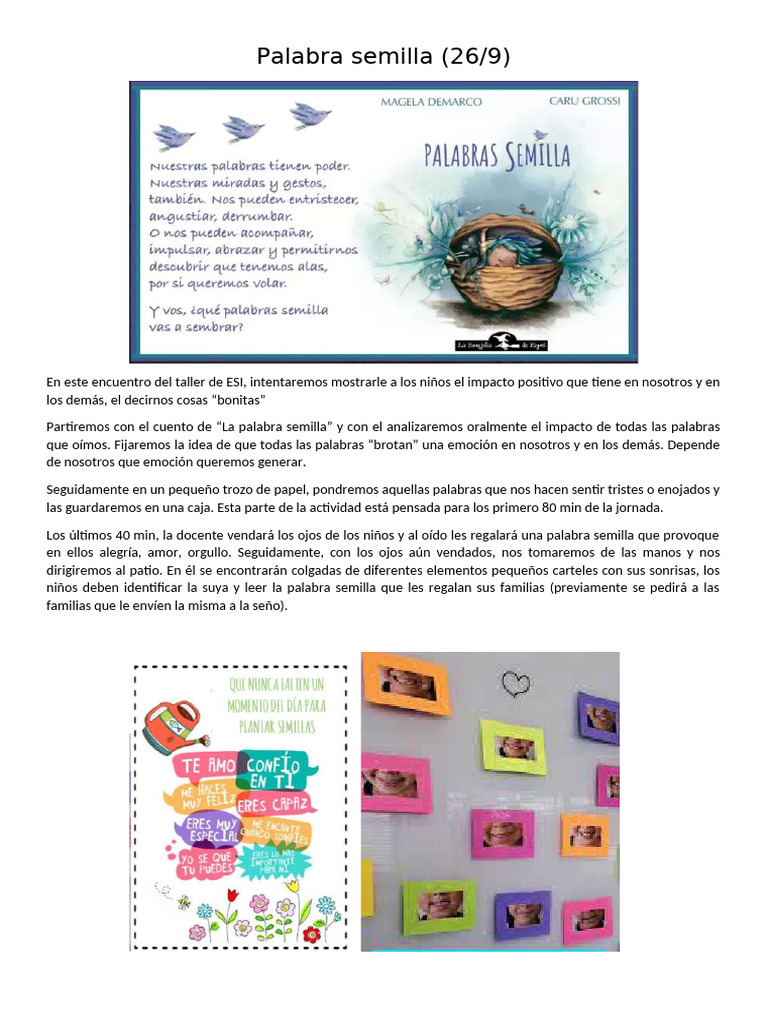 Actividades con Palabras Semilla para Niños | PDF