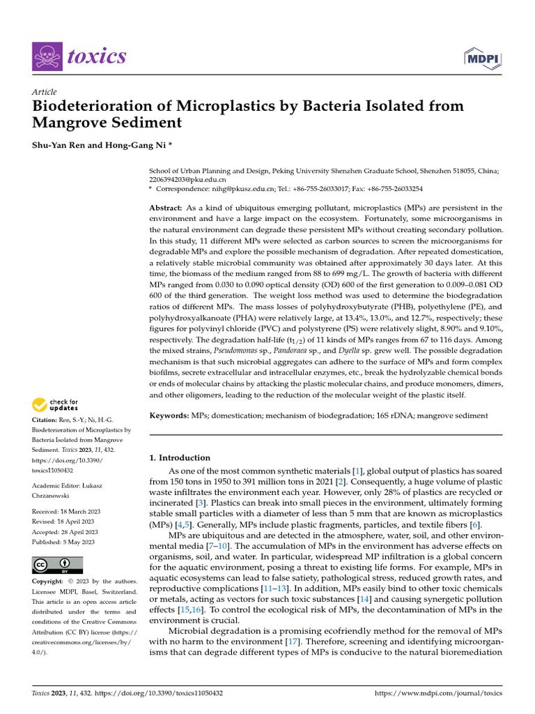 Ren and Ni - 2023 - Biodeterioration of Microplastics by Bacteria Isol | PDF | Plastic ...