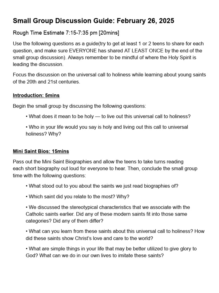 Small Group Discussion Guide - Feb 26, 2025 | PDF