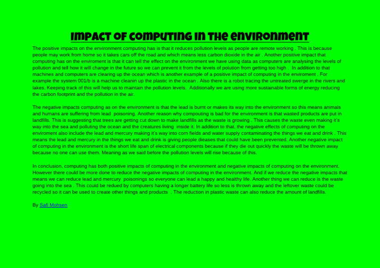 Impact of Computing in The Environment | PDF | Natural Environment ...
