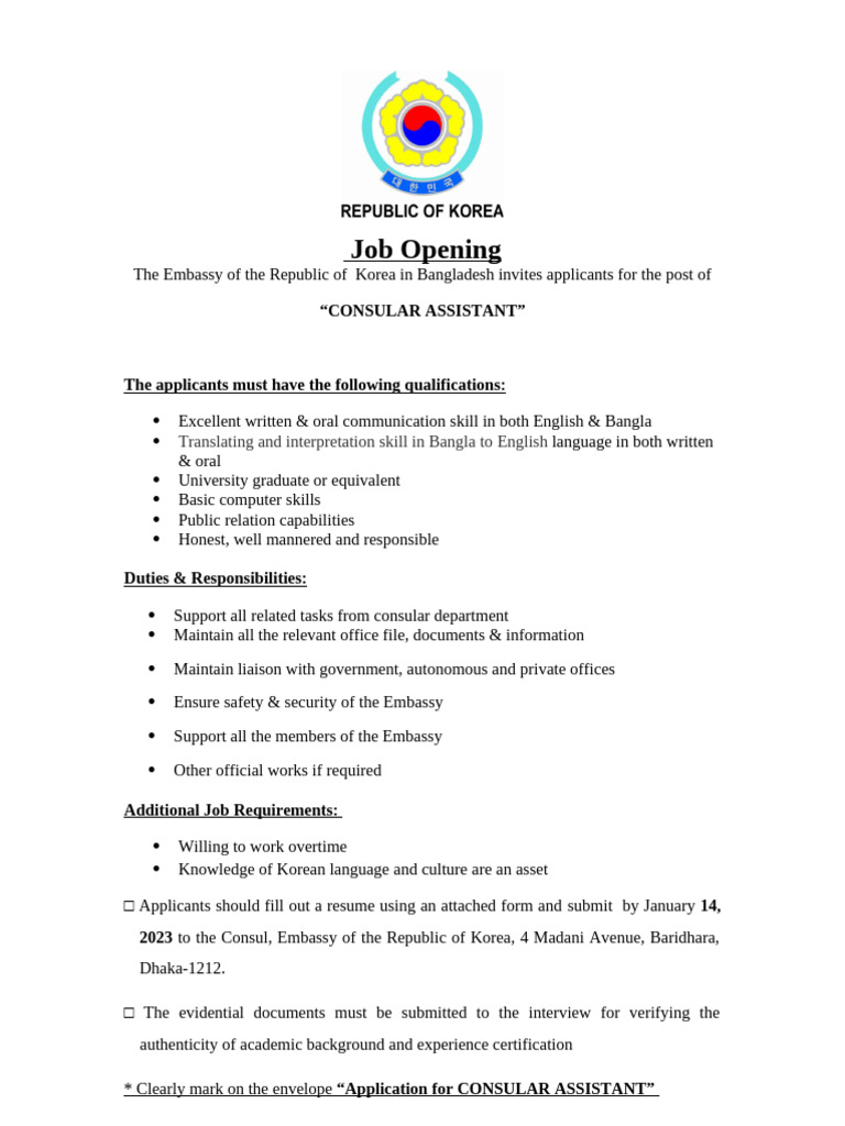 Advertisement.job Opening. Consular Assistant | PDF