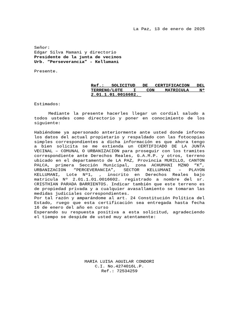 Carta Junta Vecinal | PDF