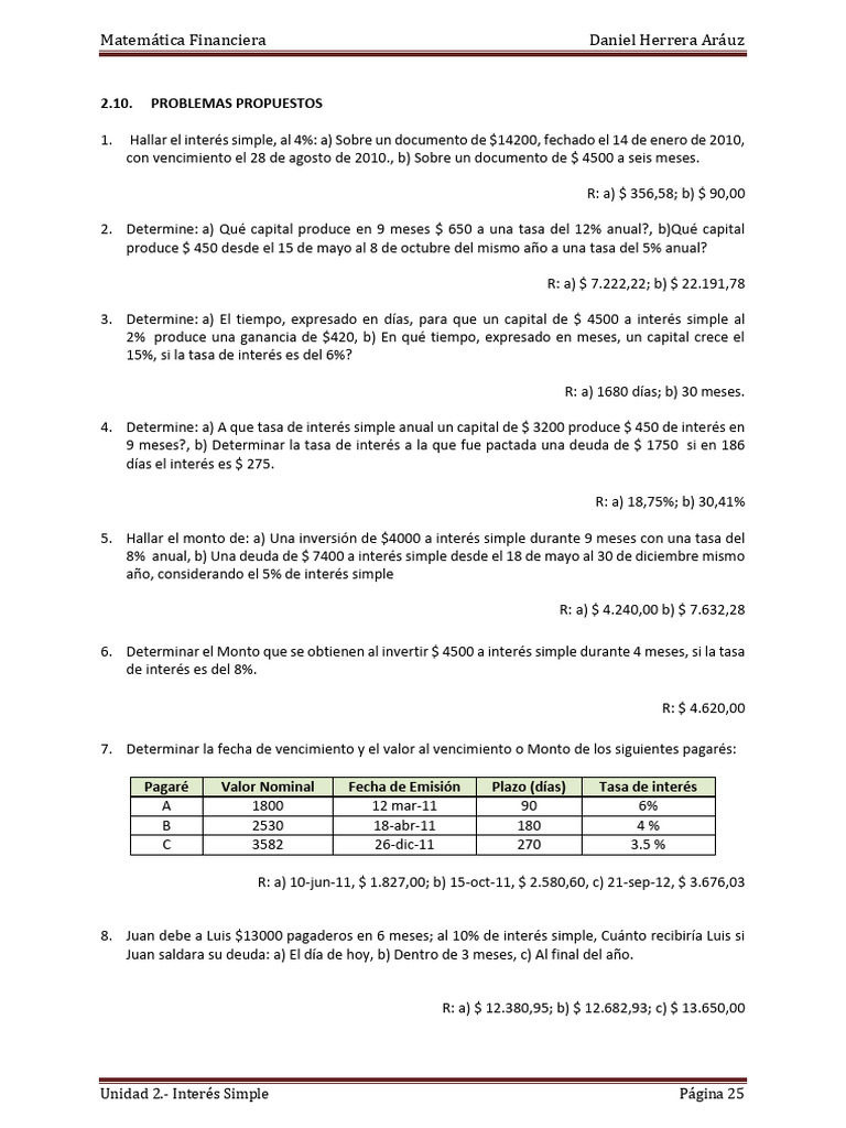 Interés Simple - Deber Del 1-6 | PDF | Economias | Dinero