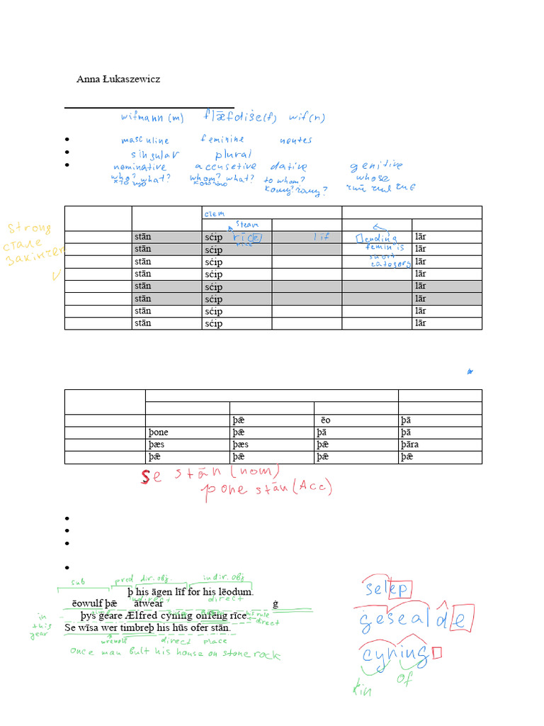 Handout 02 - Old English Nouns and Determiners | PDF | Grammatical ...