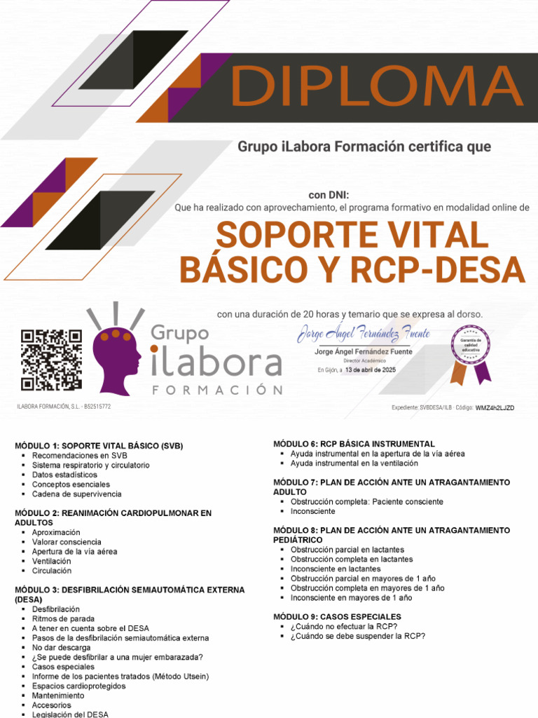 Soporte Vital Básico y DESA - Diploma de Soporte Vital Básico y RCP-DeSA | PDF