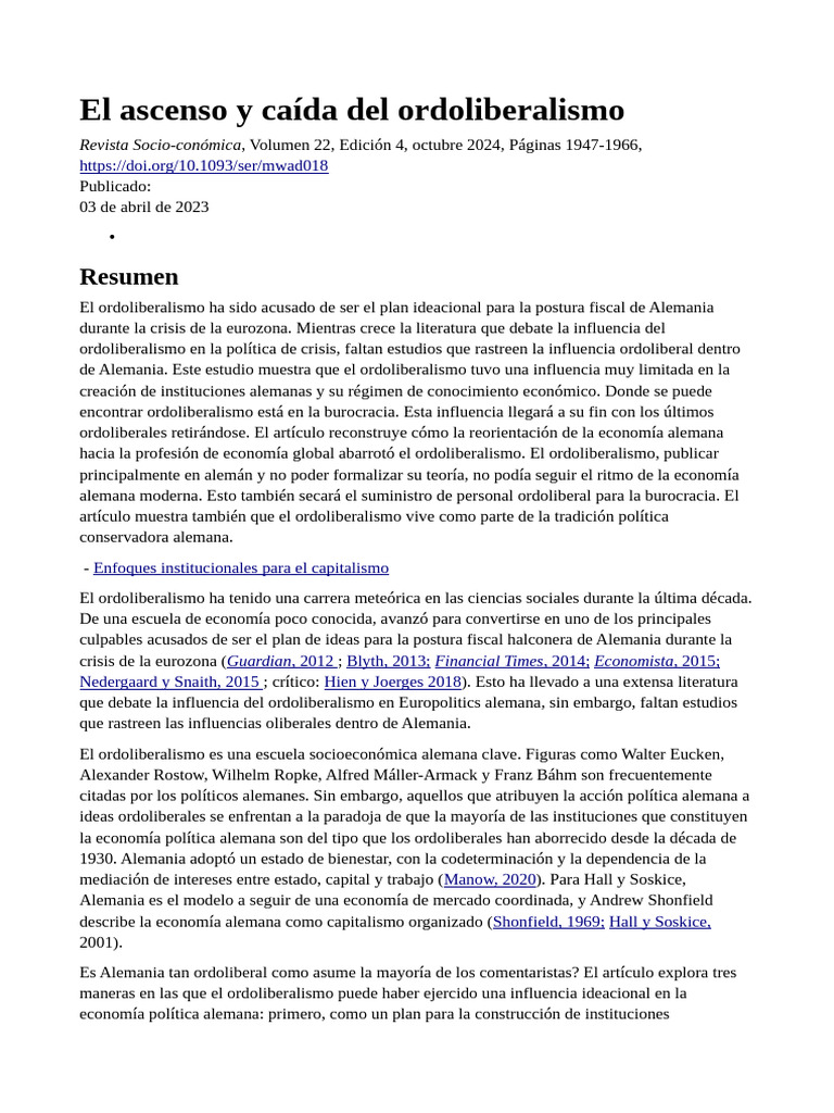 El Ascenso y Caída Del Ordoliberalismo | PDF | Alemania | Política mundial