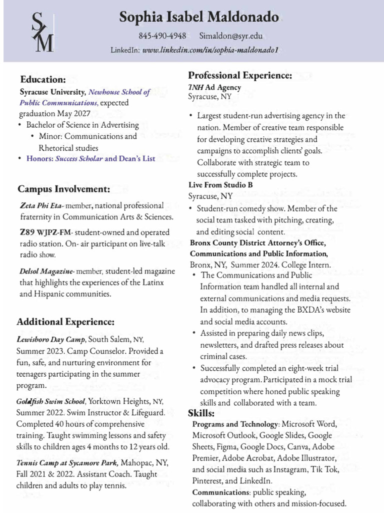 Sophia Isabel Maldonado Resume Summer 2025pdf | PDF