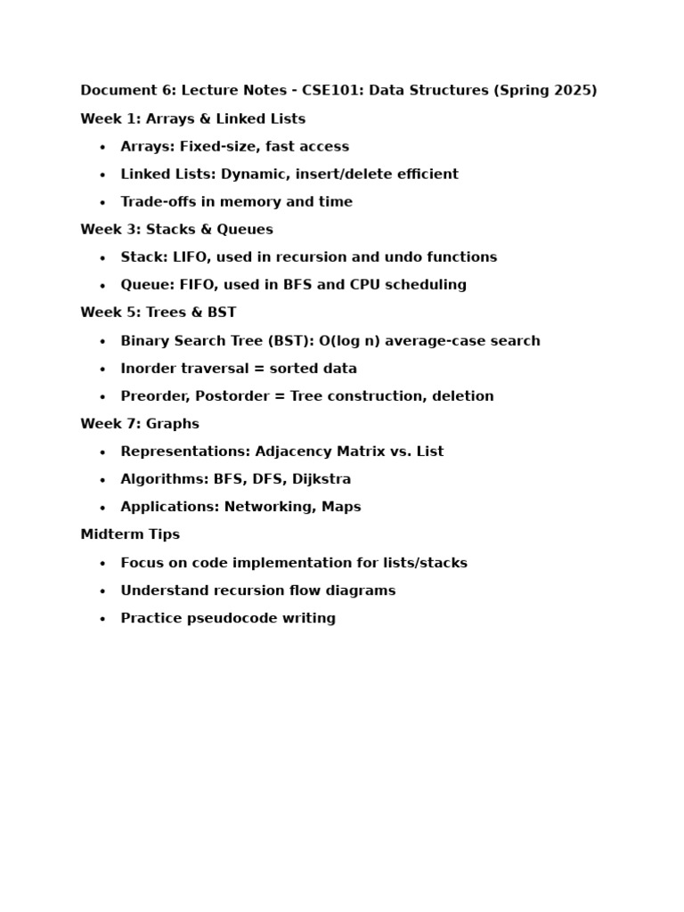 CSE220 - Spring 2025 Summary | PDF