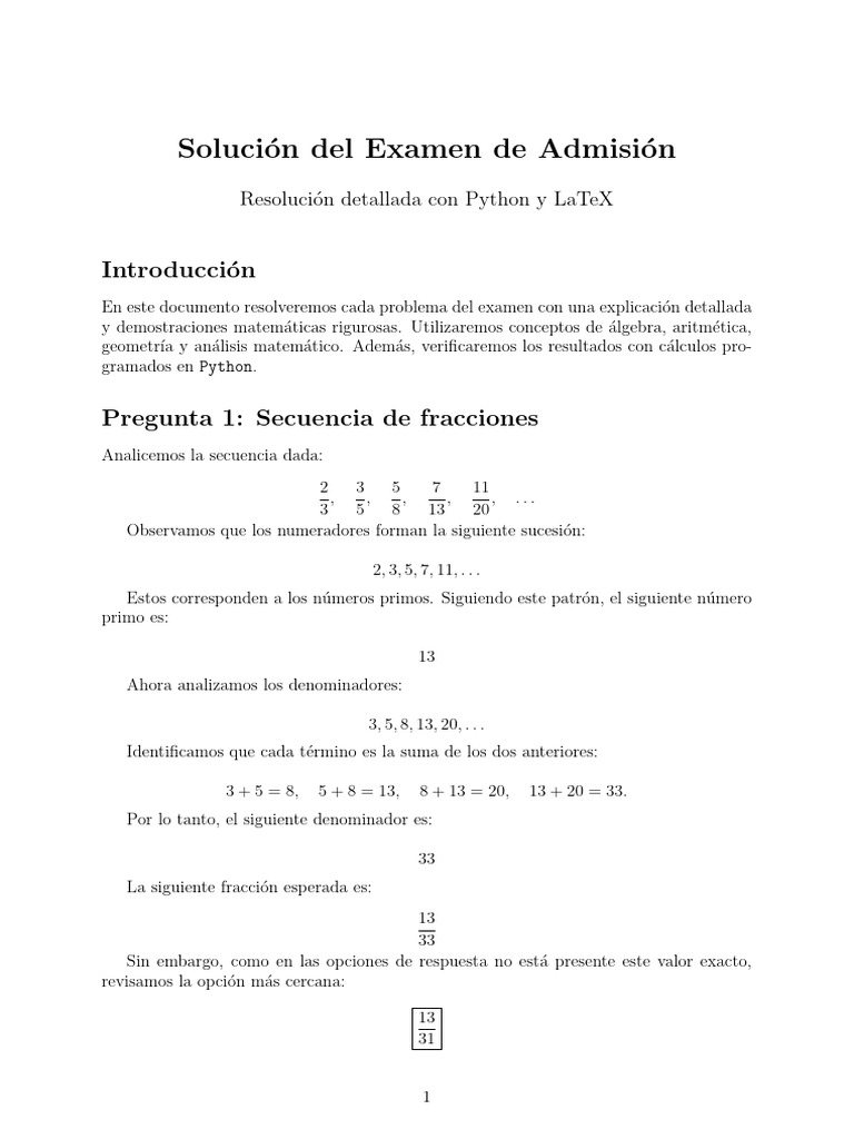 Soluci On Del Examen de Admisi On | PDF | Conceptos matemáticos | Objetos matemáticos