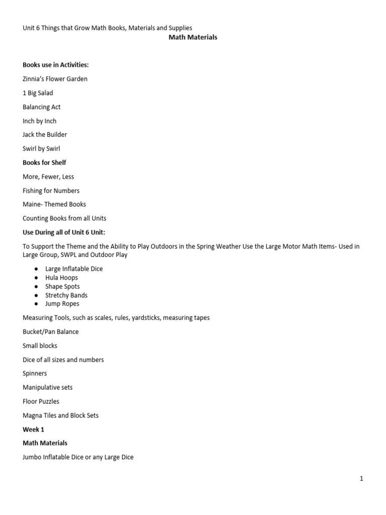 05 Math Materials and Books Unit 6 | PDF