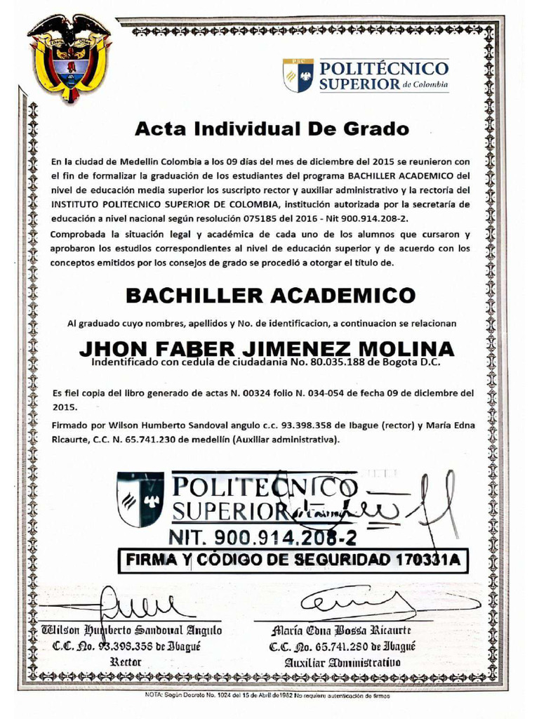 Acta Individual de Grado No. 80.035.188 | PDF