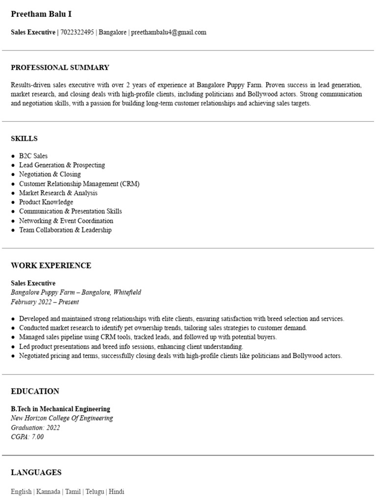Preetham Resume 2025 | PDF