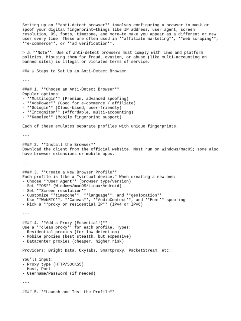 How To Set Up Anti Detect Browser | PDF | Proxy Server | Information Technology