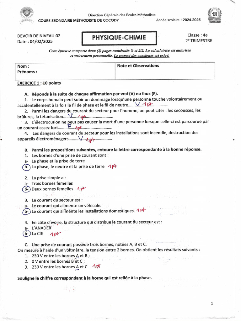 BAREME ET CORRIGE DEVOIR DE NIVEAU 2 | PDF