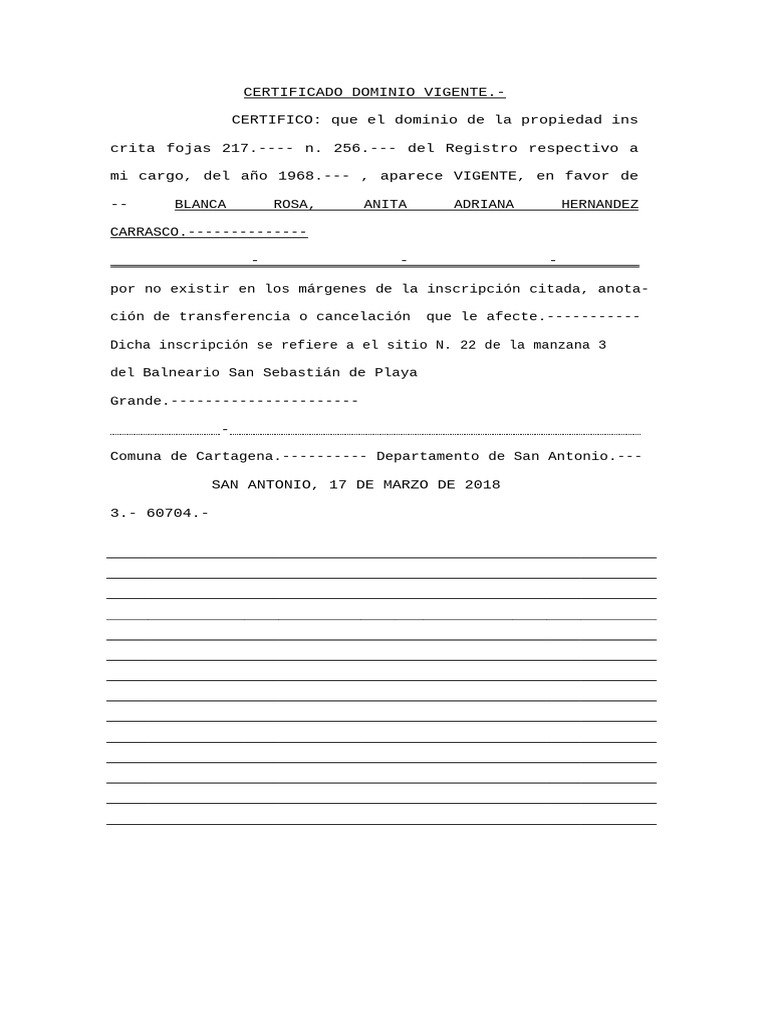 3- Certificado Dominio Vigente (Año 2018) TALLER Actualizado | PDF