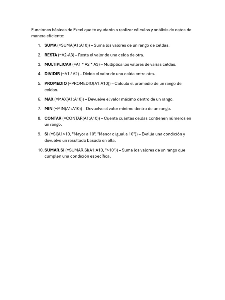 10 Funciones Basicas Excel | PDF