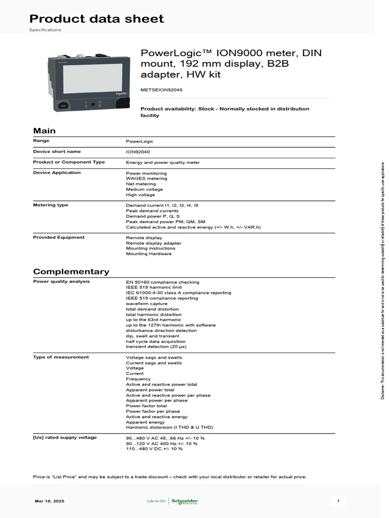 Schneider Electric - PowerLogic-ION9000-Series - METSEION92040 | PDF ...
