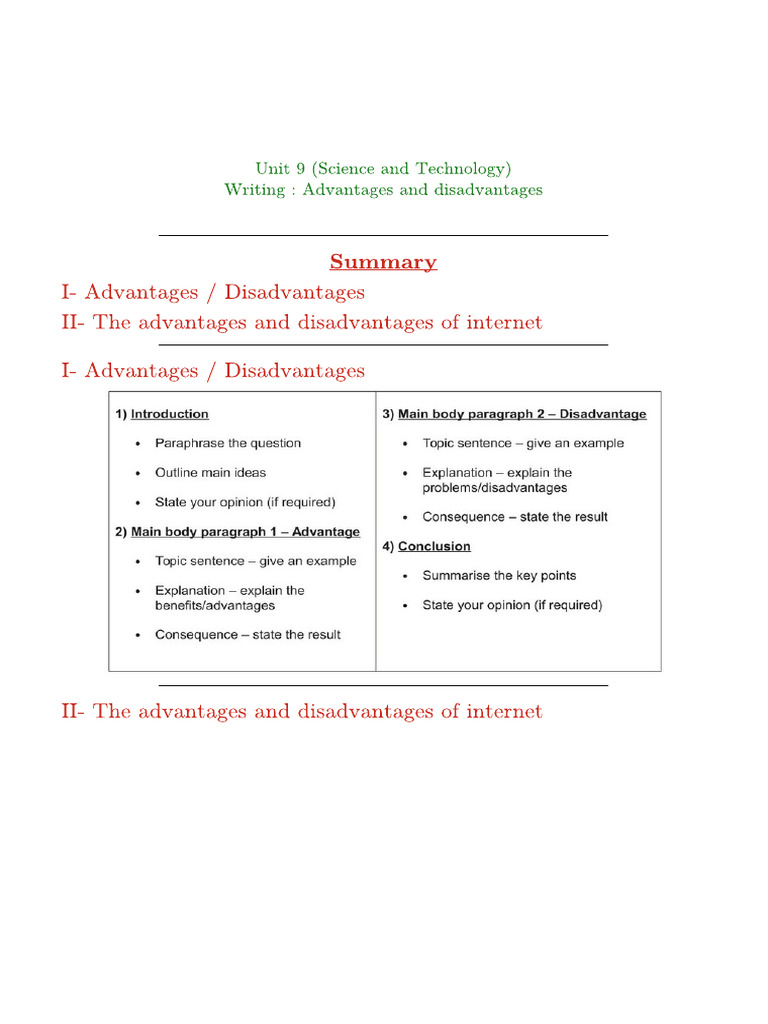 Writing 9 Advantages and Disadvantages 10 | PDF