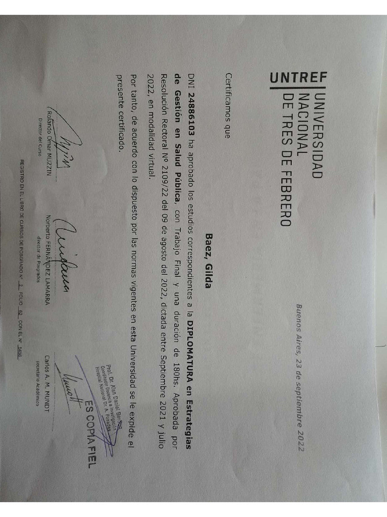 CERTFICADO DE GESTION UNTREF | PDF