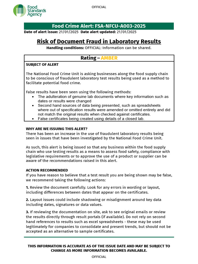 NFCU Alert: Document Fraud Risks | PDF | Risk | Food Safety